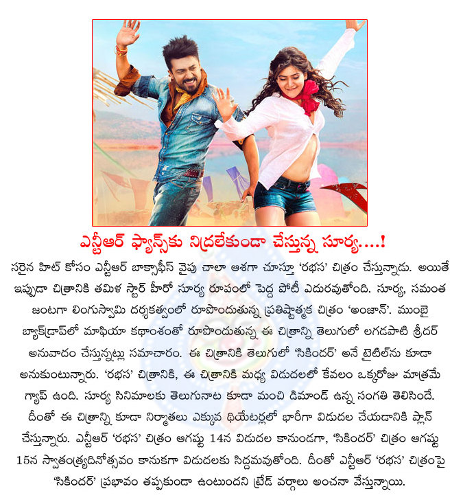 jr ntr,sikindar movie,jr ntr rabhasa movie,big clash between rabhasa ...