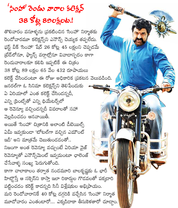 simha second week collections,simha records,simha revenue,simha ...