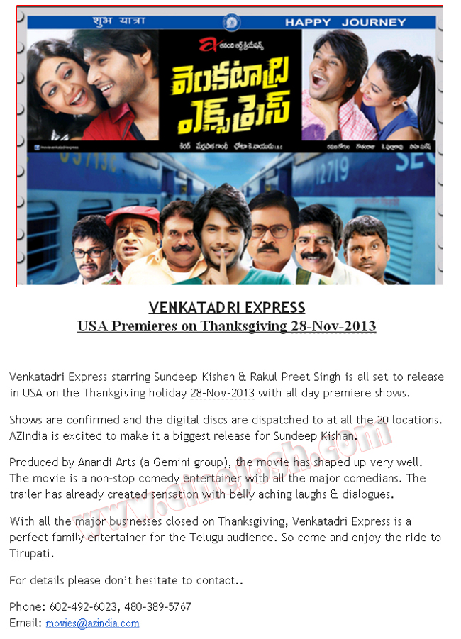 venkatadri express usa premieres on thanks giving 28 november 2013 ...